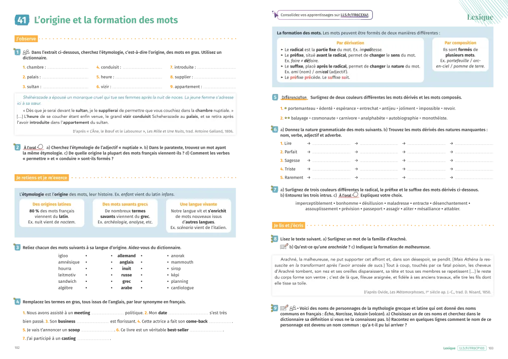 L'origine et la formation des mots | Lelivrescolaire.fr