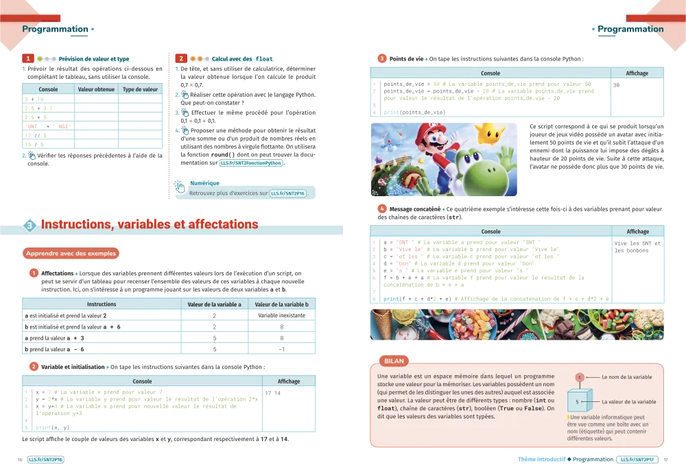 Instructions, variables et affectations | Lelivrescolaire.fr