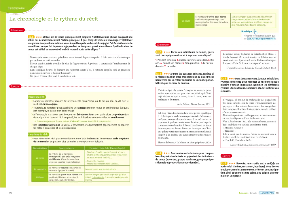 La chronologie et le rythme du recit | Lelivrescolaire.fr